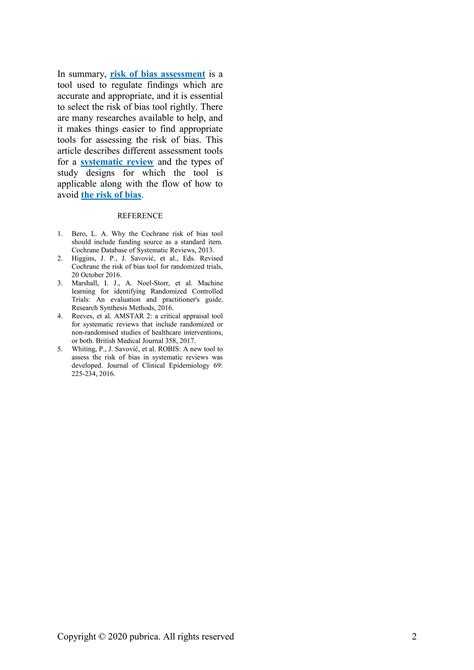 Risk Of Bias Assessment And Different Tools Used To Assess Systematic Review Pubrica Pdf