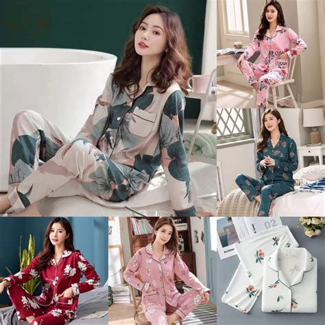 【ready Stock】baju Tidur Wanita Plus Size Nightwear Cotton Silk Pyjamas