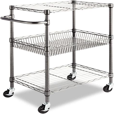 ALESW BA In X In X In Lb Capacity Three Tier Wire Rolling Cart Black