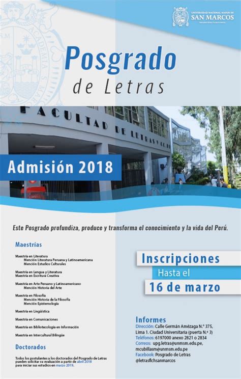 Posgrado De Letras Proceso De Admisión 2018 Unidad De Posgrado De La