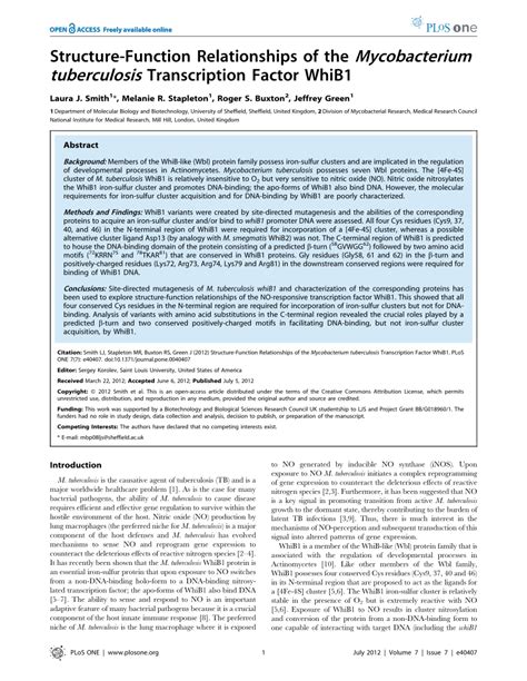 Pdf Structure Function Relationships Of The Mycobacterium