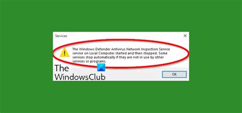 Windows Defender Antivirus Network Inspection Service Started And Then Stopped