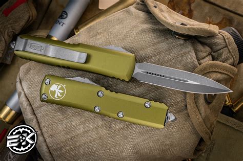 Microtech Utx 85 Otf Automatic Knife Od Green 31 Dagger Stonewash