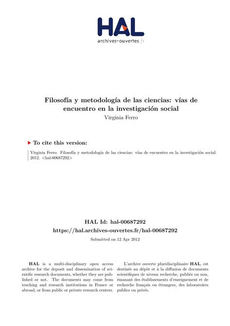 PDF Filosofía y metodología de las ciencias vías de encuentro