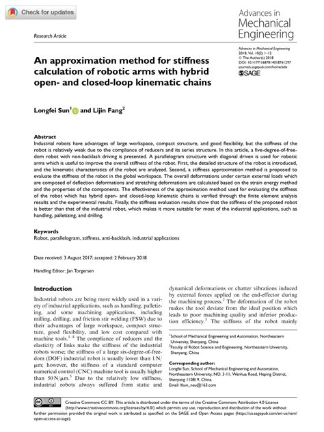 Pdf An Approximation Method For Stiffness Calculation Of Robotic Arms With Hybrid Open And