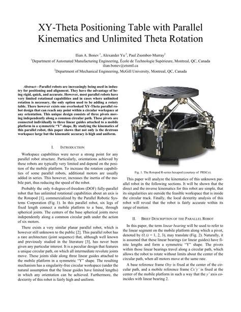 Pdf Xy Theta Positioning Table With Parallel Kinematics And Unlimited Theta Rotation