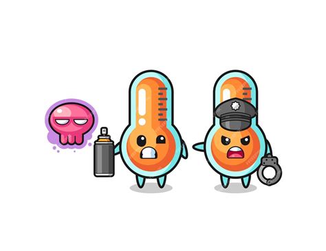 Premium Vector Thermometer Cartoon Doing Vandalism And Caught By The