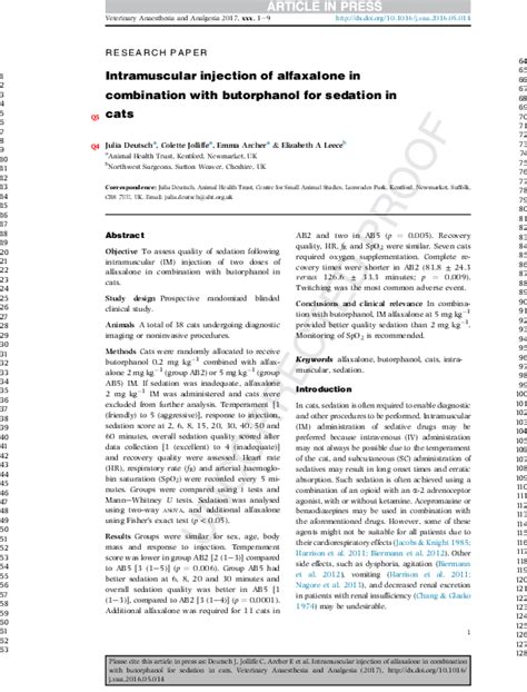 Pdf Intramuscular Injection Of Alfaxalone In Combination With