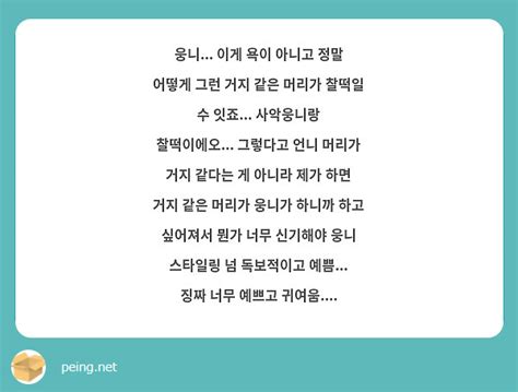 웅니 이게 욕이 아니고 정말 어떻게 그런 거지 같은 머리가 찰떡일 수 잇죠 사악웅니랑 Peing 質問箱