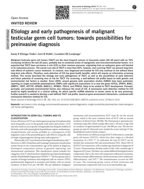 Pdf Etiology And Early Pathogenesis Of Malignant Testicular Germ Cell