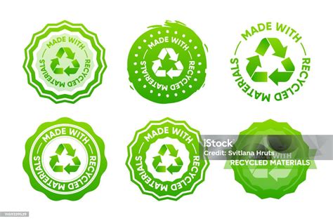 100 재활용 소재 재활용 가능한 퇴비화 생분해성 재료 재활용 재사용 감소 아이콘 에코 패킷용 패키지 라벨 벡터 그림입니다 재활용에 대한 스톡 벡터 아트 및 기타 이미지