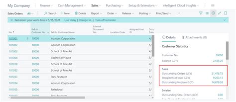 dynamics 365 business central how to view outstanding order lines and