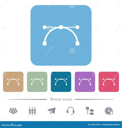 Vector Curve And Edit Points Flat Icons On Color Rounded Square Backgrounds Stock Vector