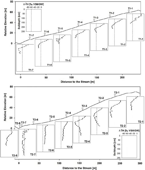 Longitudinal Profile Of Transect T1 Top And Transect T2 Below With