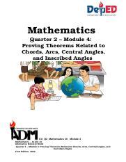 MATH10 QUARTER2 MODULE4 Proving Theorems Related To Chords Arcs Central