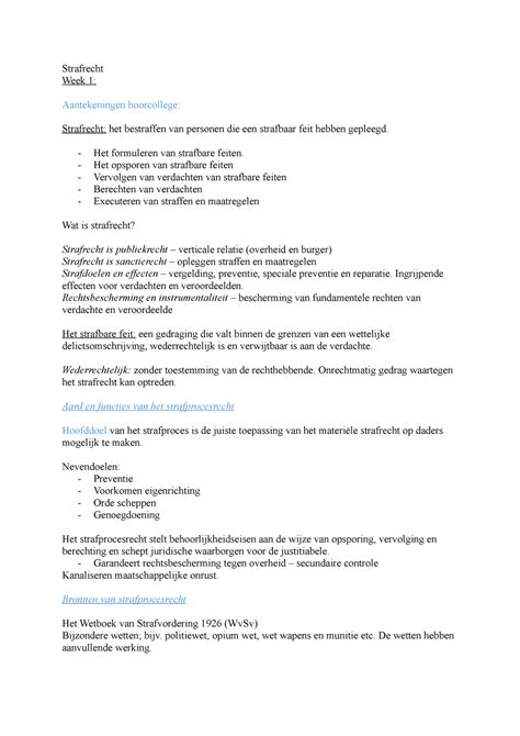 Strafrecht Aantekeningen Strafrecht Week 1 Aantekeningen Hoorcollege Strafrecht Het