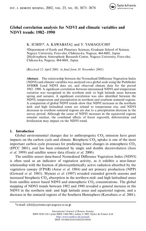 Pdf Global Correlation Analysis For Ndvi And Climatic Variables And
