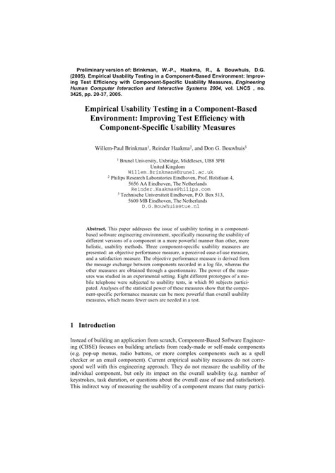 Pdf Empirical Usability Testing In A Component Based Environment Improving Test Efficiency