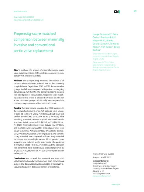 Pdf Propensity Score Matched Comparison Between Minimally Invasive