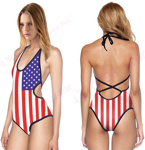Retro Usa Flag Swimsuit Blue Stars And Red Stripes One Piece Vintage
