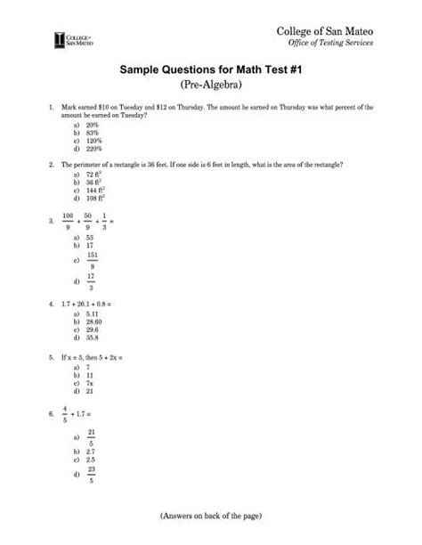 Math Test Questions And Answers