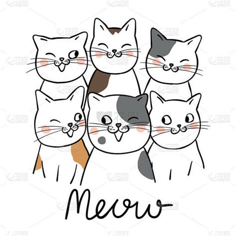 可爱的猫和字的叫声。矢量插图