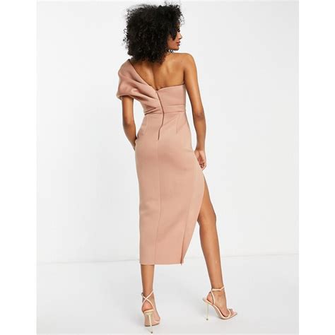 Asos Design Vestito Midi Monospalla Color Sughero Con Bustino Con