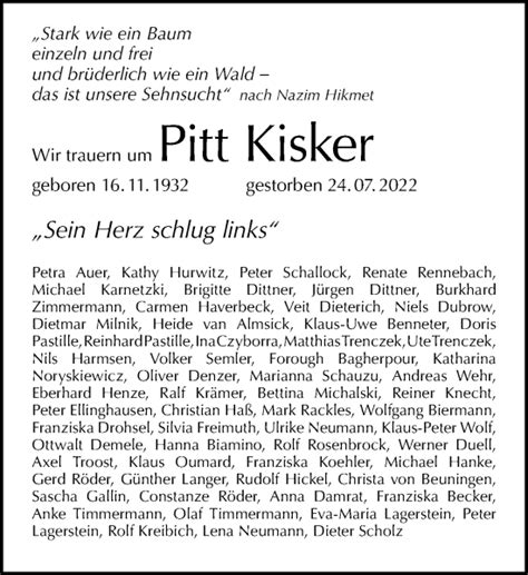 Traueranzeigen Von Pitt Kisker Tagesspiegel Trauer