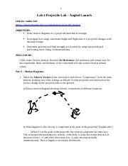 Lab 4 Projectile Lab Angled Launch Docx 1 Lab 4 Projectile Lab Angled Launch Link For