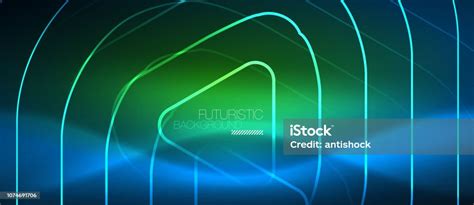 네온 빛을 내 테크노 라인 기하학적 도형으로 첨단 미래 추상 배경 템플릿 0명에 대한 스톡 벡터 아트 및 기타 이미지 0명 구도 디자인 Istock