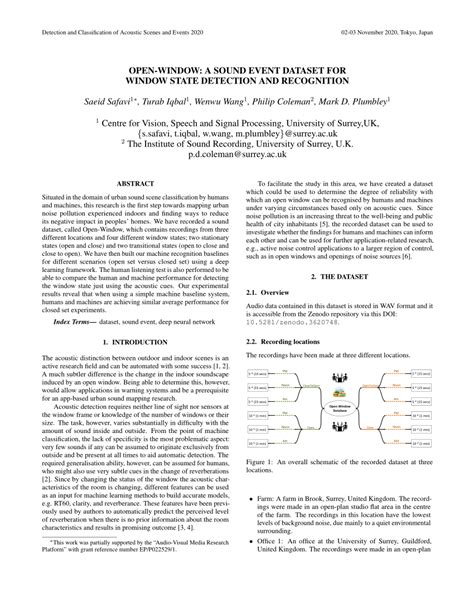 PDF Detection And Classification Of Acoustic Scenes And Events OPEN WINDOW A SOUND EVENT