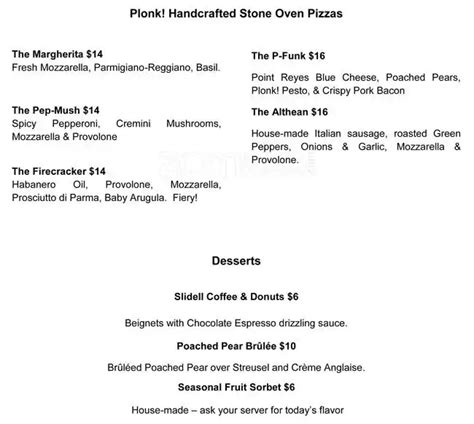 Menu At Plonk Beer And Wine Bistro Pub And Bar Houston