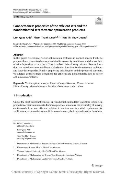 Connectedness Properties Of The Efficient Sets And The Nondominated Sets To Vector Optimization