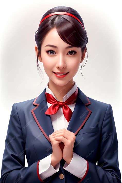 Premium Photo Asia Woman Air Hostess Blue Uniform Images With Ai