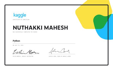 Nuthakki Mahesh Completed The Python Course On Kaggle
