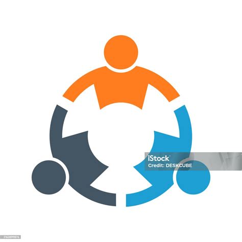 원형 형태로 연결된 세 개의 그림을 그린 추상적인 일러스트레이션으로 전단지 및 광고에 이상적이며 충분한 복사 공간을 특징으로 하며 팀워크 협업 및 커뮤니티 테마에 적합합니다