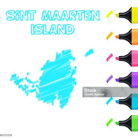 Carte De Lîle De Sint Maarten Dessinée À La Main Avec Un Surligneur