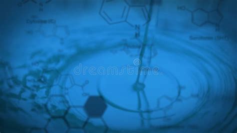 Animation Of Molecule Structures Over Water Falling On Blue Ground