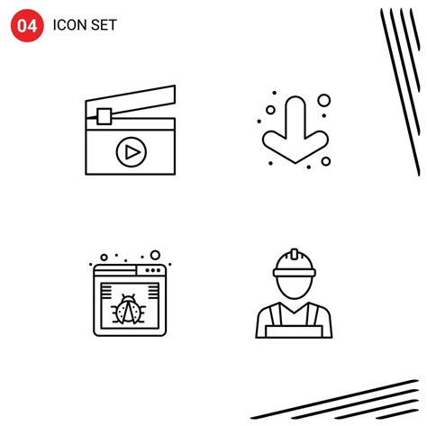 4 Thematic Vector Filledline Flat Colors And Editable Symbols Of Film