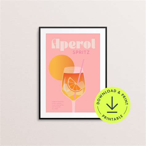 Aperol Spritz Cocktail Print Printable Preppy Pink And Orange Wall Art