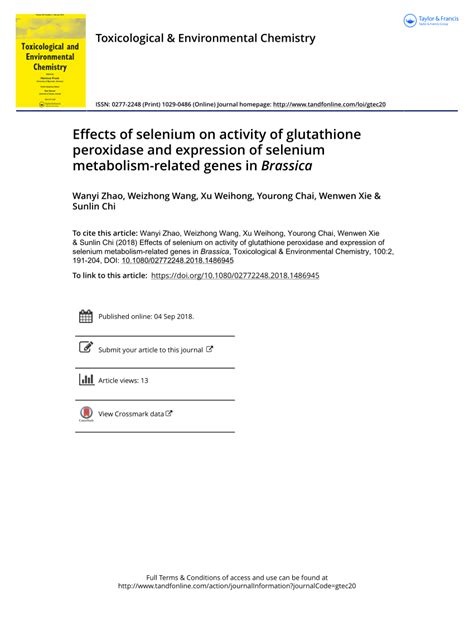 Pdf Effects Of Selenium On Activity Of Glutathione Peroxidase And Expression Of Selenium