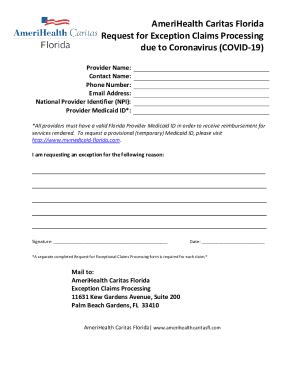 Fillable Online Provider Request For Exceptional Claims Processing