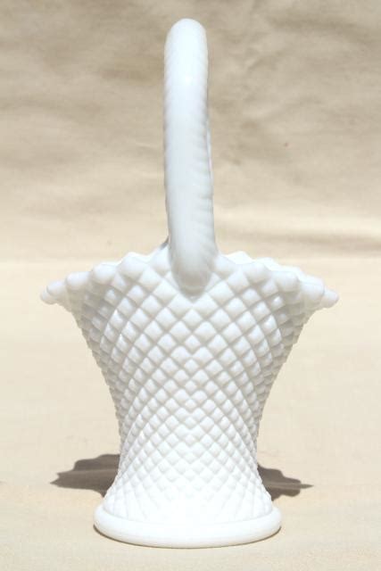 Vintage Milk Glass Brides Basket Flower Vase Westmoreland English Hobnail