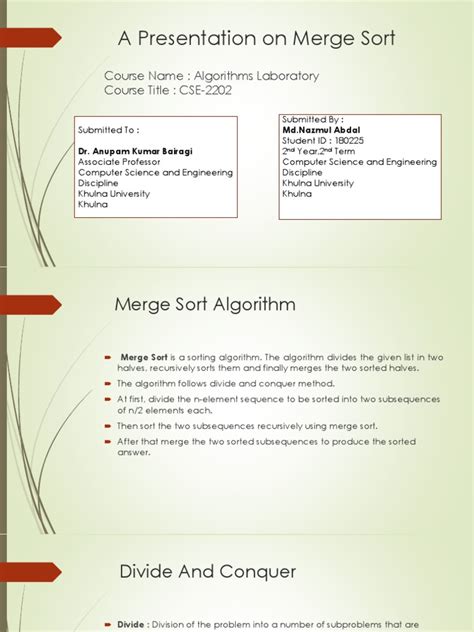 A Presentation On Merge Sort Pdf Mathematical Logic Discrete