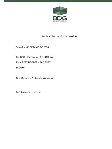 Modelo Protocolo De Documentos Atual Pdf