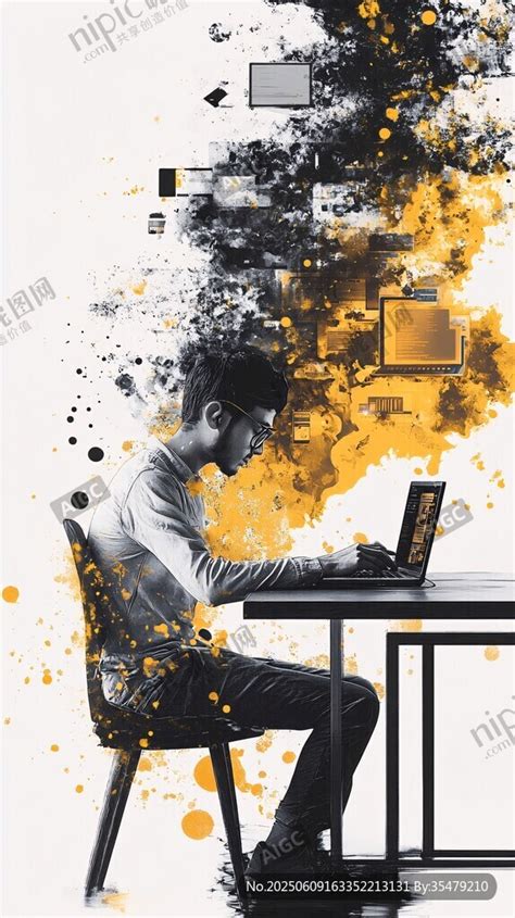 Ai创作图创意 工作者 电脑 办公 画面 设计 灵感 艺术 元素 抽象 色彩 图案 视 科技 办公场景 昵图网