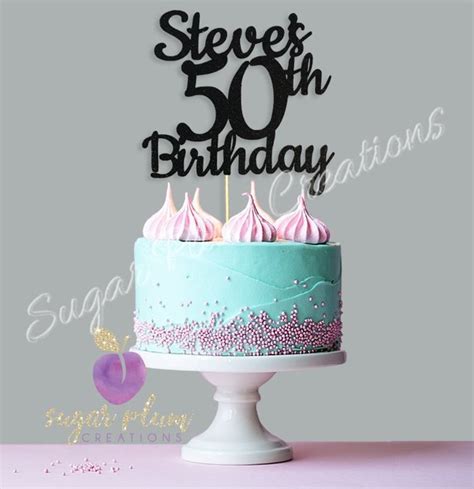 Custom Black Glitter 50th Birthday Cake Topper