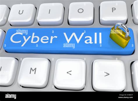Render Illustration Of Computer Keyboard With The Script Cyber Wall On Pale Blue Button Allong