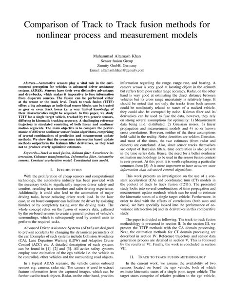 Pdf Comparison Of Track To Track Fusion Methods For Nonlinear Process