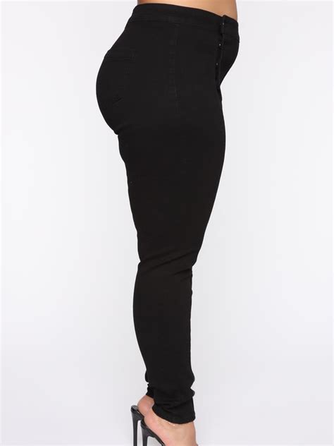 Stylish Button Skinny Black Plus Size Custom Made Jeans